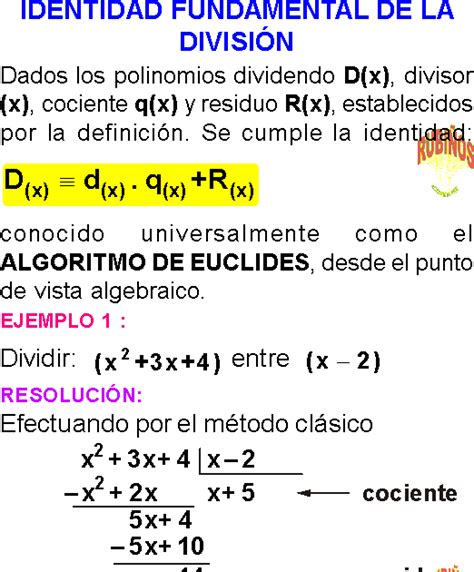 DivisiÓn De Polinomios Ejemplos Y Ejercicios Resueltos Pdf
