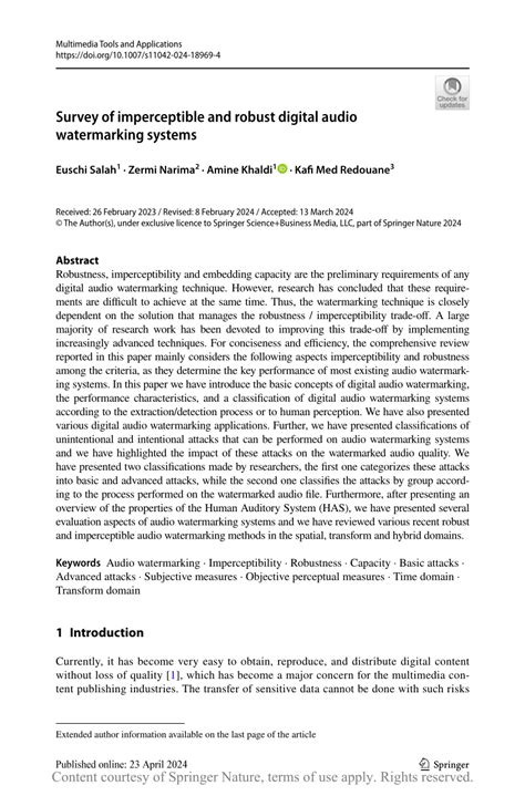 Survey Of Imperceptible And Robust Digital Audio Watermarking Systems Request Pdf