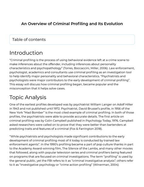 Solution An Overview Of Criminal Profiling And Its Evolution Essay Example 1015 Words
