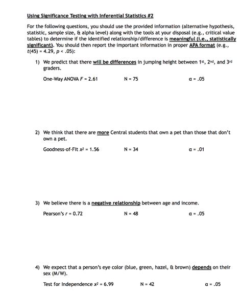 Using Significance Testing With Inferential Chegg