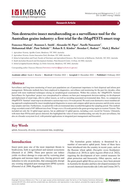 Pdf Non Destructive Insect Metabarcoding As A Surveillance Tool For