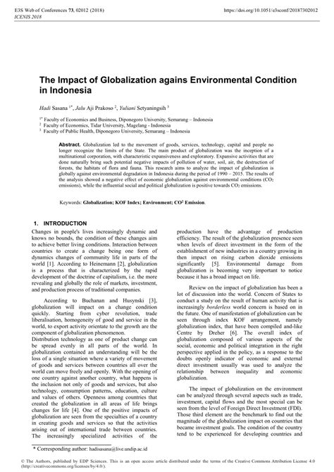 Pdf The Impact Of Globalization Agains Environmental Condition In