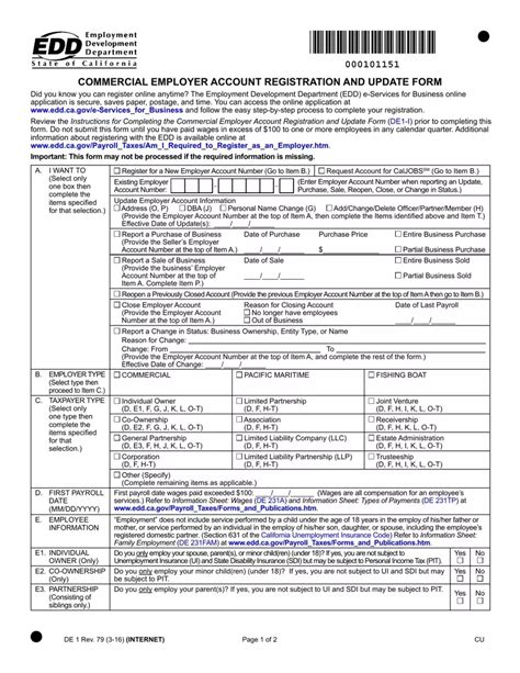 Fillable Edd Form De 1 Printable Forms Free Online