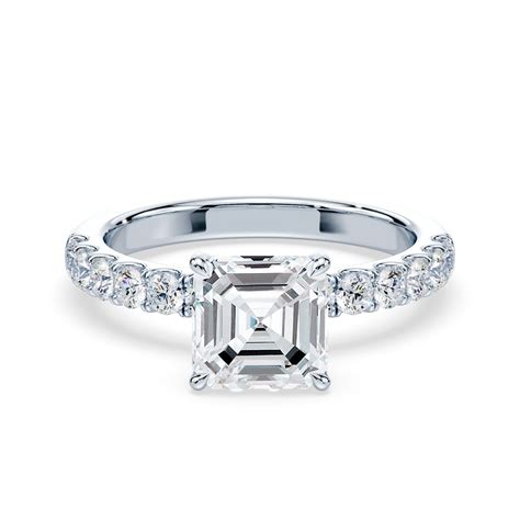 Asscher Hidden Halo Medium Pave Platinum Ring Plum