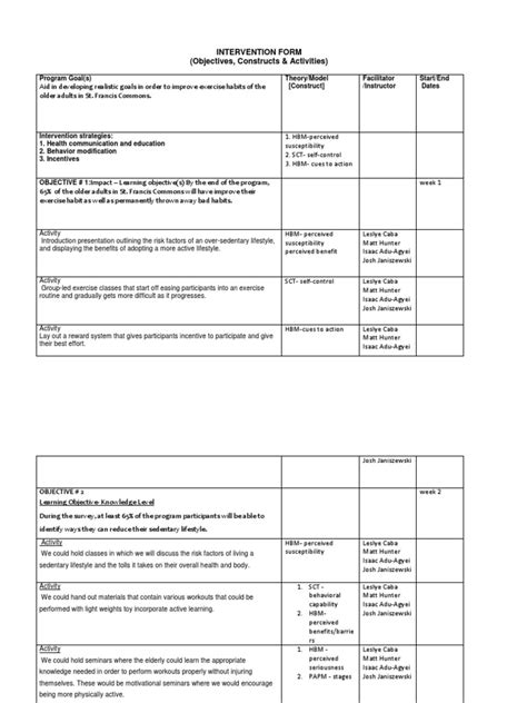 Intervention Form Pdf Sedentary Lifestyle Physical Exercise