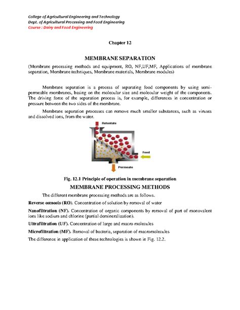 Membrane Separation Engineering College Of Agricultural Engineering