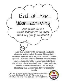 End Of The Year Speech Activity By Something Special In Speech Tpt