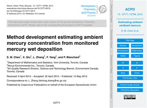 Pdf Method Development Estimating Ambient Mercury Concentration From