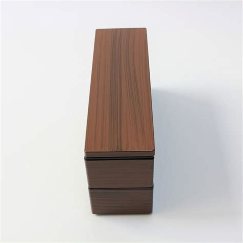 Natural Woodgrain Tone Long Slim 2 Tier Bento Box Brown
