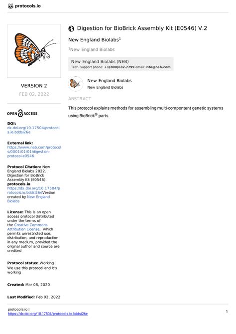 Pdf Digestion For Biobrick Assembly Kit E0546 V2