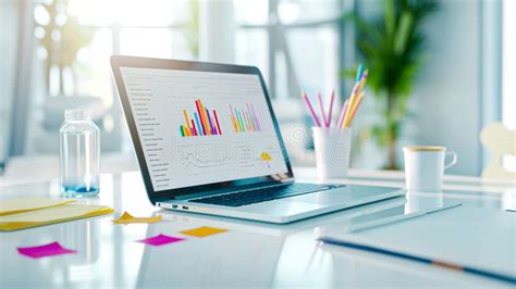 Contemporary Modern Workspace Showcasing A Laptop Alongside Insightful