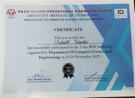 Sukriti Tripathi On Linkedin Iotworkshop Certificateofcompletion