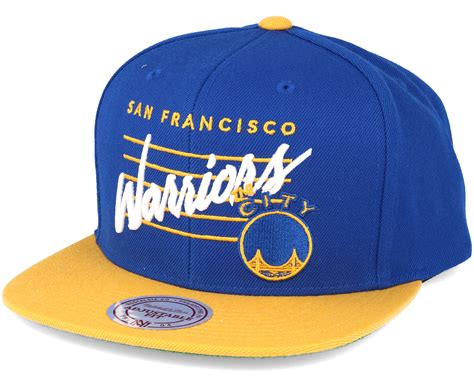Golden State Warriors Cursive Script Logo Blue Snapback Mitchell And Ness Caps