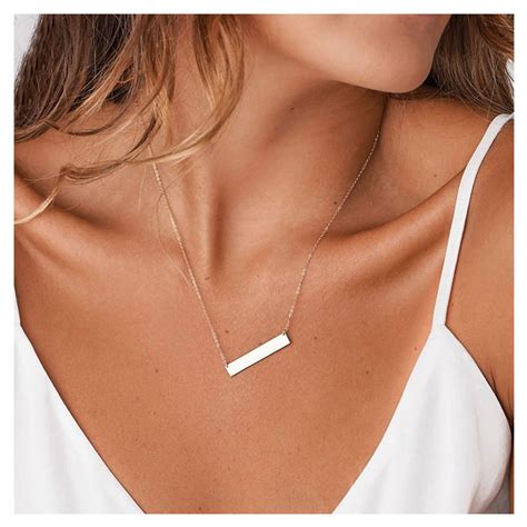 Engraved 18k White Gold Bar Necklace Personalized Sterling Silver