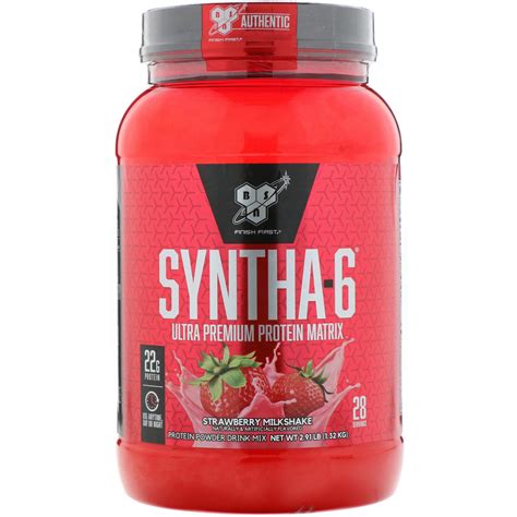 BSN, Syntha-6, Ultra Premium Protein Matrix, Strawberry Milkshake, 2.91 ...