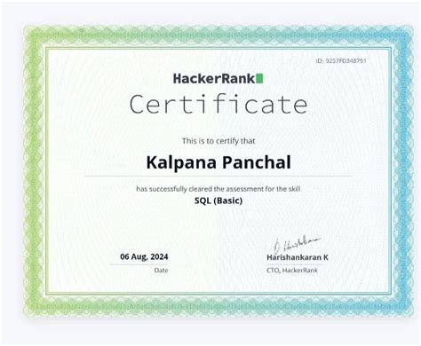 Kalpana Panchal On Linkedin Hackerrank Basic Certificate