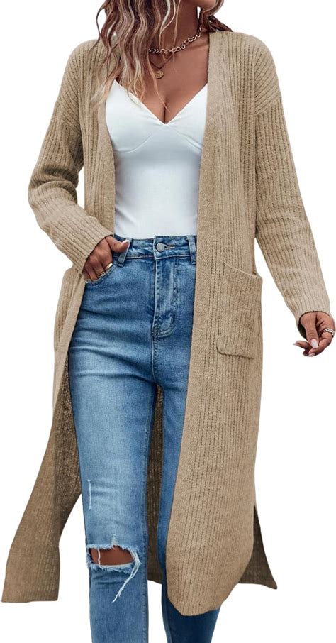 Danedvi Long Cardigan Sweaters For Women Ribbed Knit Open Front Long