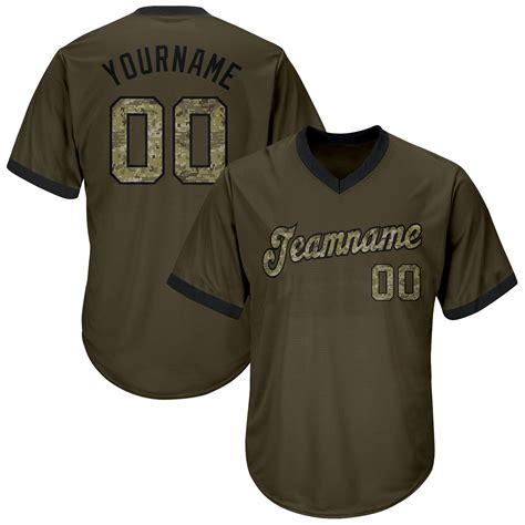 Custom Own Olive Camo Black Authentic Baseball Stitched Jersey Free