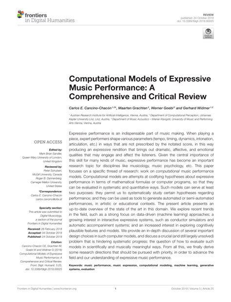 Pdf Computational Models Of Expressive Music Performance A Comprehensive And Critical Review