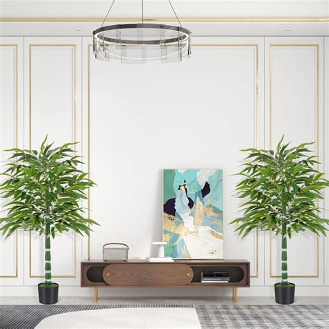 Costway Artificial Bamboo Tree In Plastic Nursery Pot 125cm 2 Pack