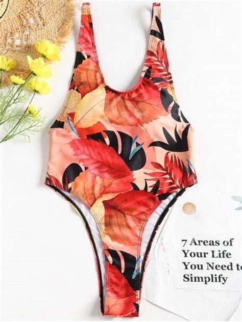 Leaf Print High Cut Swimsuit High Cut Swimsuit Womens One Piece