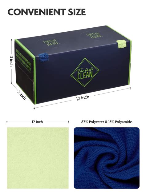 50 Pack Microfiber Rag In A Box With 2 Holes Navy Blue And Light Green
