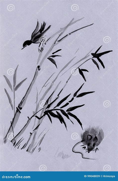 Titmouse And Mouse Stock Illustration Illustration Of Drawn 99048839