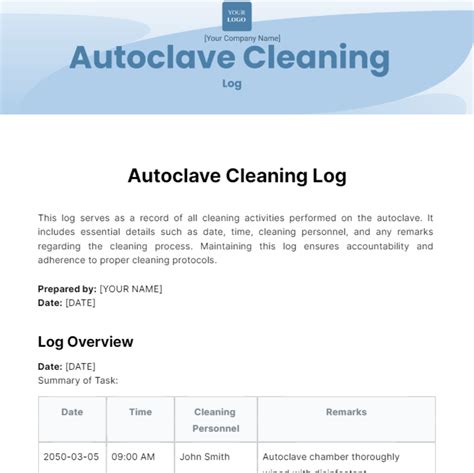 Printable Autoclave Log Sheet Templates
