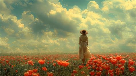 Premium Photo Woman Among Tulip Fields