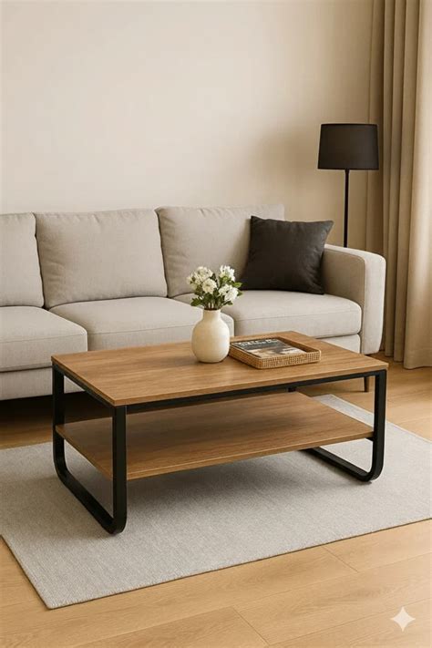 Nzone Store طاولة مركزية عصرية ، مقاس 100×55×45 سم طاولة قهوة مع رف وإطار معدني ترينديول
