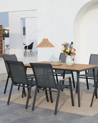 Conjunto Jardim Faial Mesa 150x90cm 6 Cad Cinza