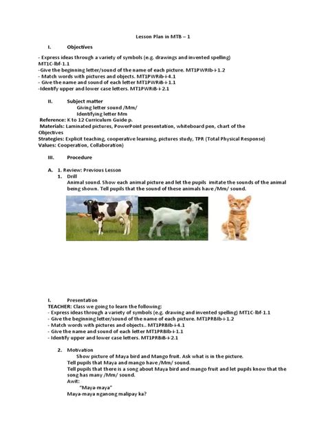 Lesson Plan In Mtb Pdf Lesson Plan Teaching