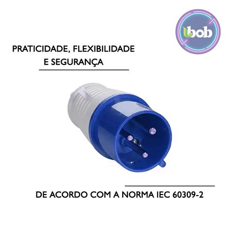 Plugue Industrial Móvel 16a 3p 200250v Azul 6h Ip44 Ibob Tudo Em
