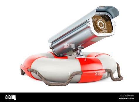 Security Surveillance Camera Inside Lifebelt 3d Rendering Isolated On