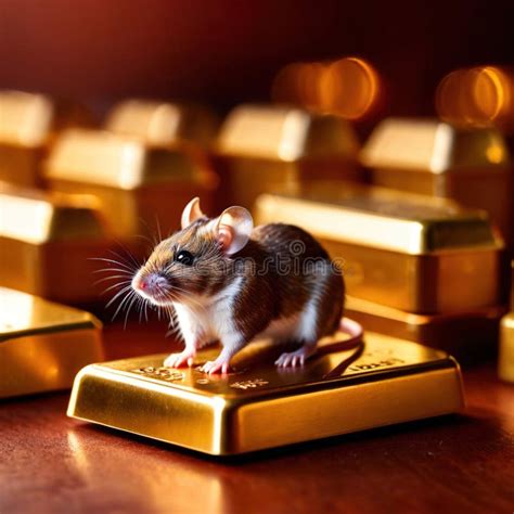 Cute Mouse With Gold Bar Pursuit Of Wealth Concept Stock Illustration Illustration Of