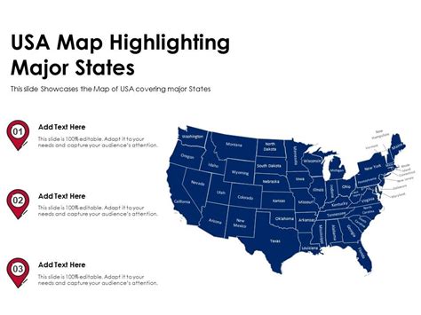usa map highlighting major states powerpoint presentation ppt template presentation graphics