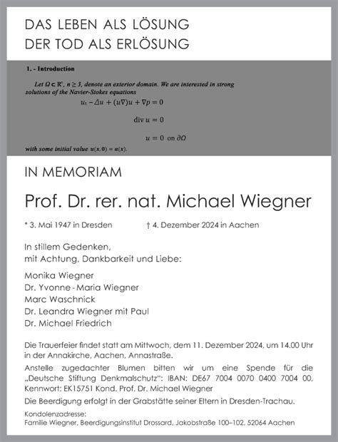 Traueranzeigen Von Michael Wiegner Aachen Gedenkt