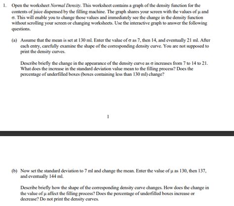 Solved Open The Worksheet Normal Density This Worksheet Chegg
