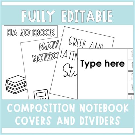 Composition Notebook Dividers Fully Editable By Eighth Grade Educator