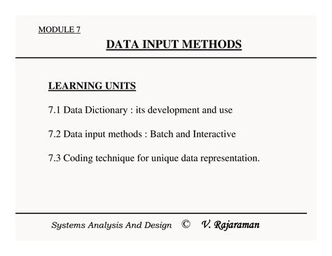 W7 Lesson 7 Data Oriented Systems Design Module Module 7module 7