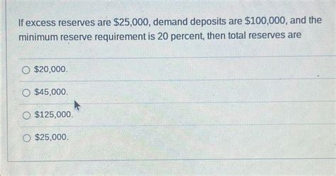 Solved If Excess Reserves Are 25000 ﻿demand Deposits Are
