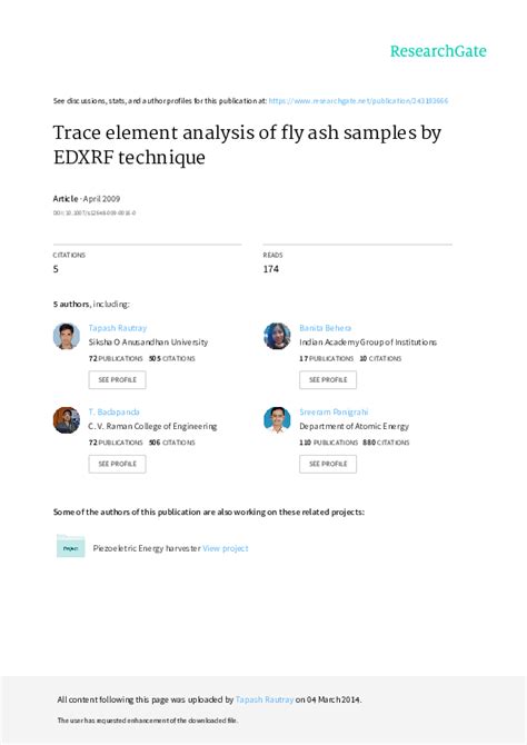 Pdf Trace Element Analysis Of Fly Ash Samples By Edxrf Technique
