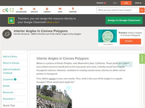 Ck 12 Geometry Interior Angles In Convex Polygons Unit Plan For 9th