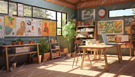 Premium Ai Image An Ecofriendly Classroom With Solar Panels A Compost