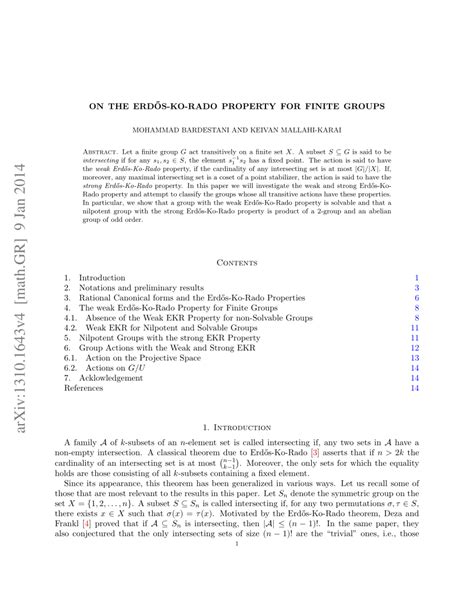 Pdf On The Erdos Ko Rado Property For Finite Groups