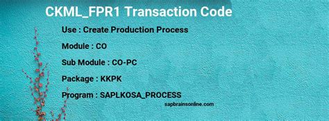 CKML FPR SAP Tcode For Create Production Process CKML FPR SAP Tcode For Create Production Process