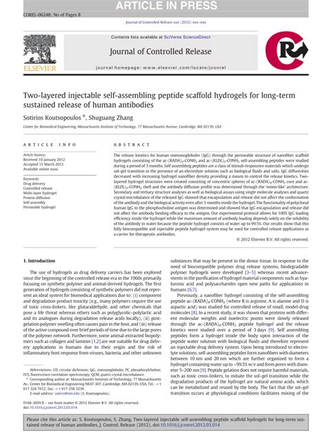 Pdf Two Layered Injectable Self Assembling Peptide Scaffold Hydrogels