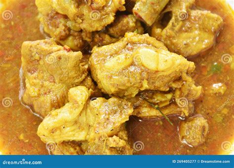 Spicy Boiled Pork Bone With Curry And Basil Leaf On Plate Stock Image