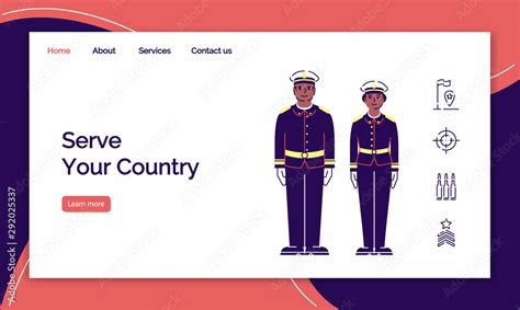 Army Service Landing Page Vector Template Us Soldiers Website Interface Idea With Flat