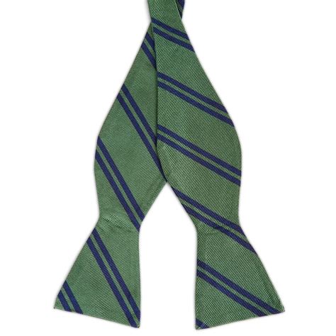 Navy Twin Stripe Green Silk Self Tie Bow Tie In Stock Trendhim